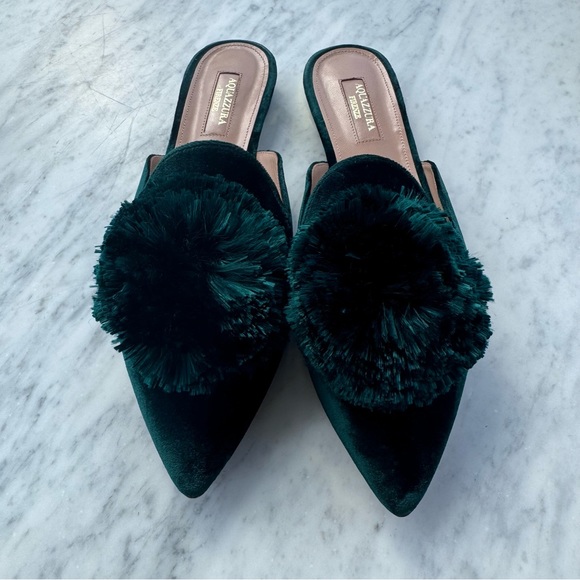 Aquazzura | Shoes | Aquazzura Powder Puff Velvet Mule Sz 385 Emerald ...